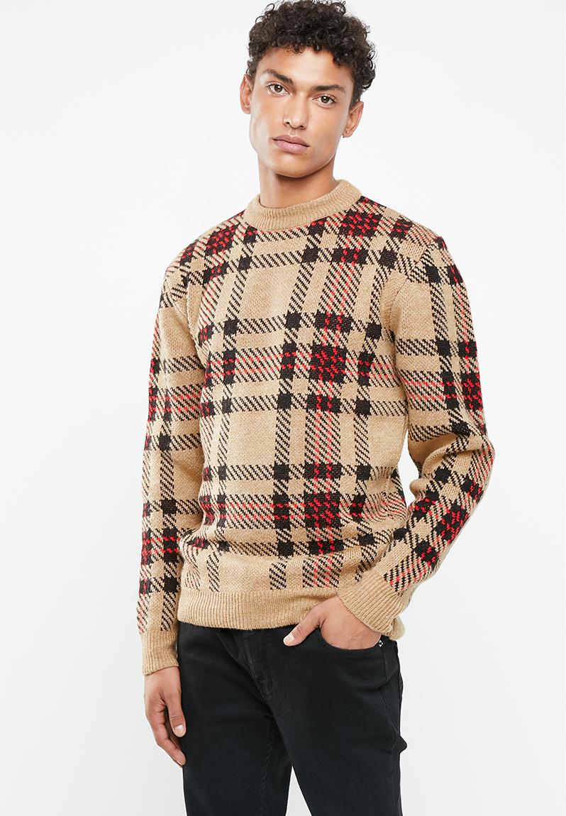 Brushed check crew neck sweater - multi New Look Hoodies & Sweats ...