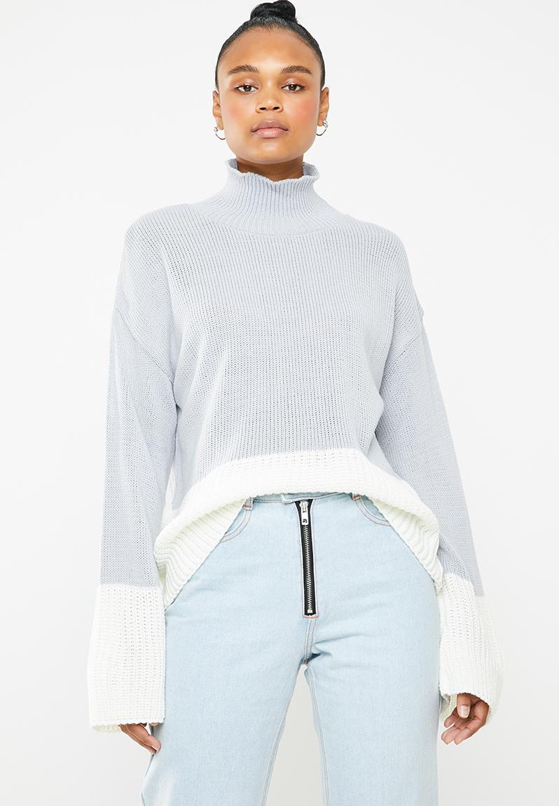 Colour block high neck jumper - grey Missguided Knitwear | Superbalist.com