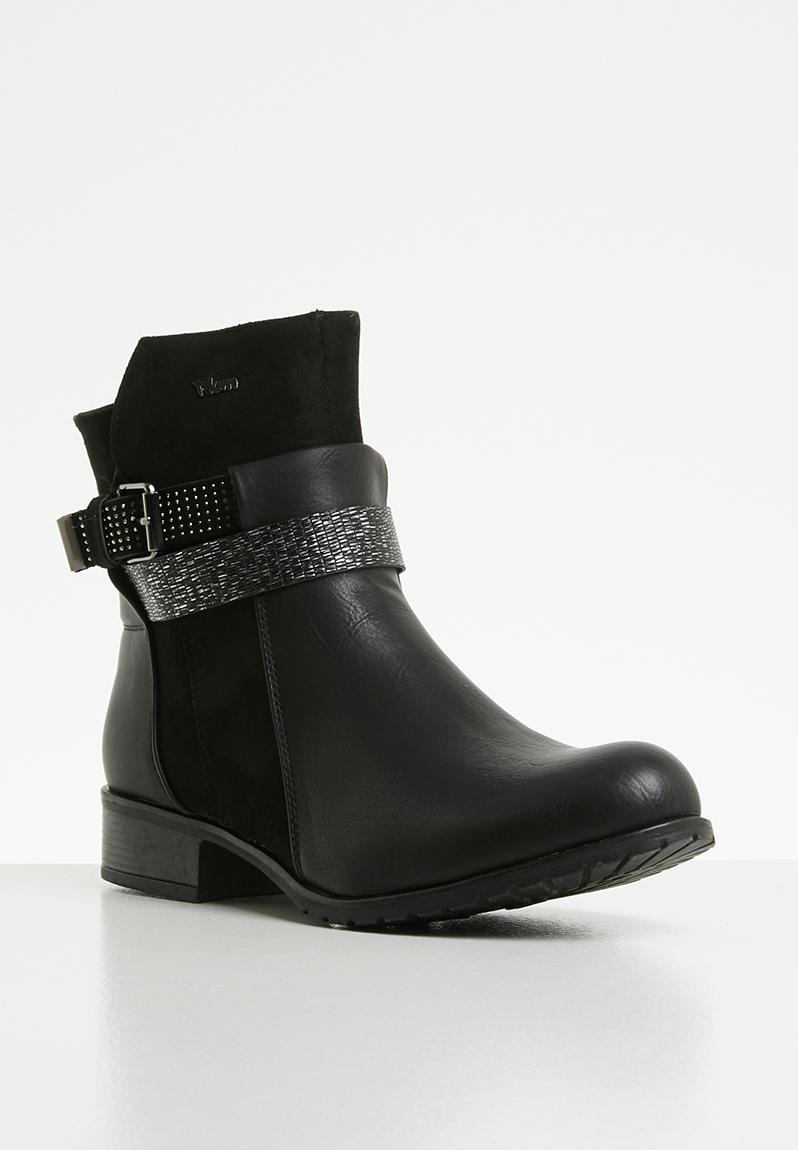 Romy rustic contrast strap ankle boot - black