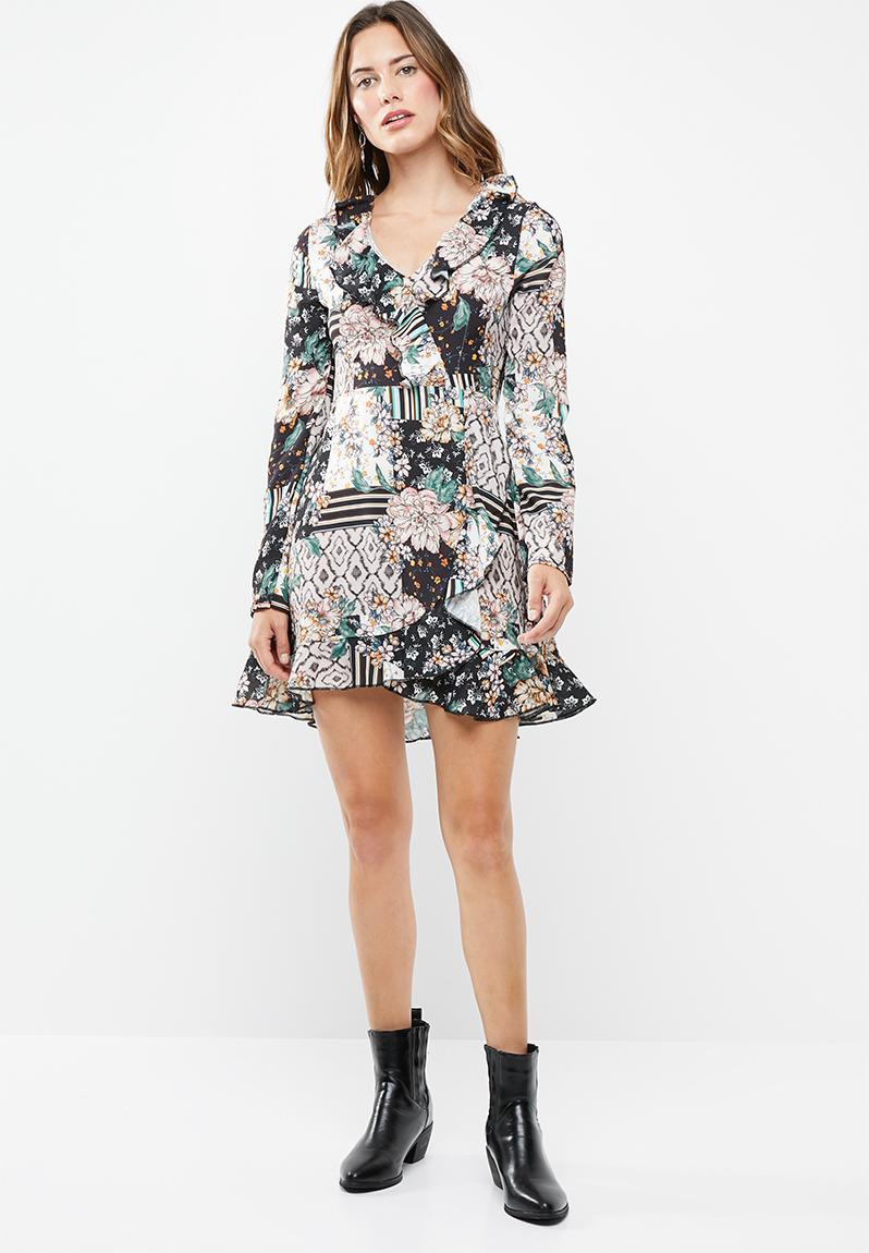 Ruffle Tea Dress Floral Multi Missguided Casual