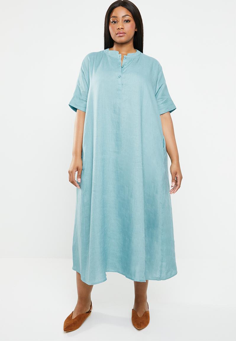 Lumka plus stripey kaftan with front tie - blue