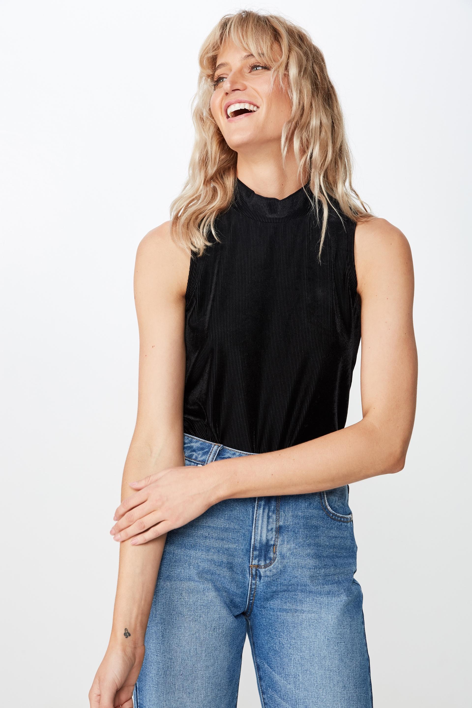 Nellie mock neck velvet rib tank - black Cotton On T-Shirts, Vests ...