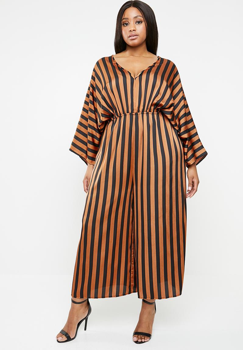 Plus Size Kimono Stripe Jumpsuit Brown Black Missguided Dresses