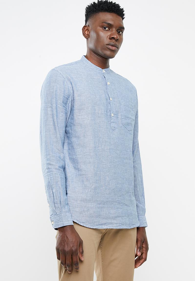 Caiden long sleeve stripe half placket shirt - cashmere blue