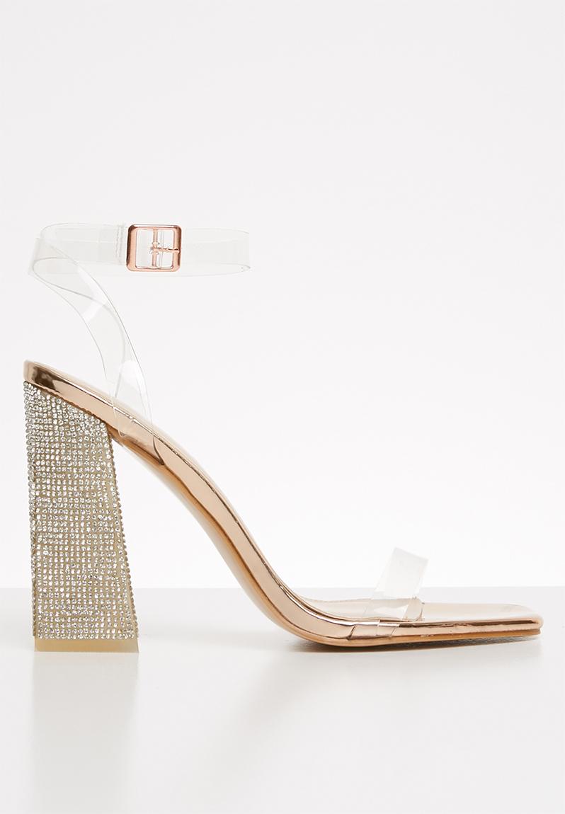 Ayda Glitter Block Heel - Rose Gold Mirror Public Desire Heels ...
