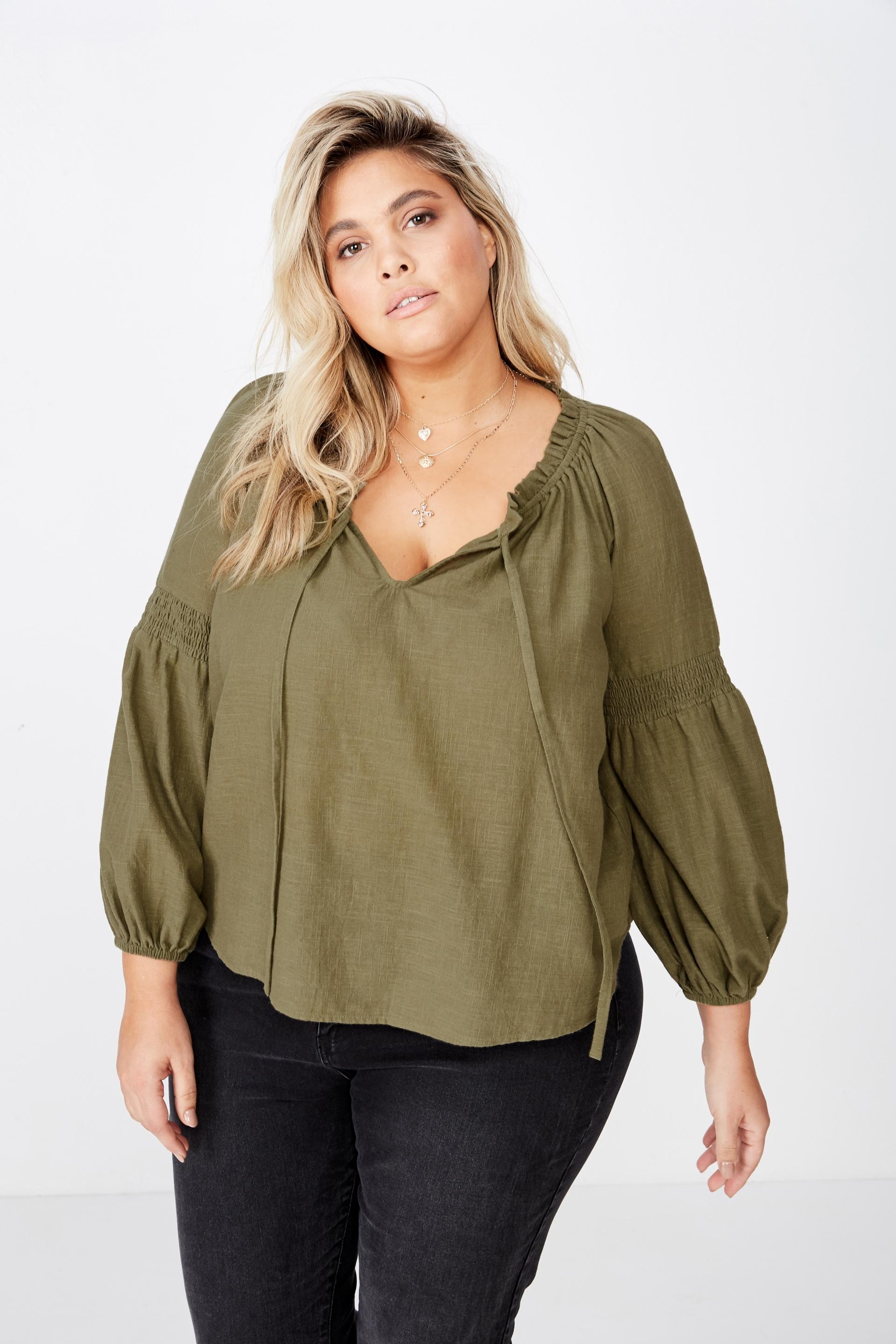 Curve breanne woven top - khaki