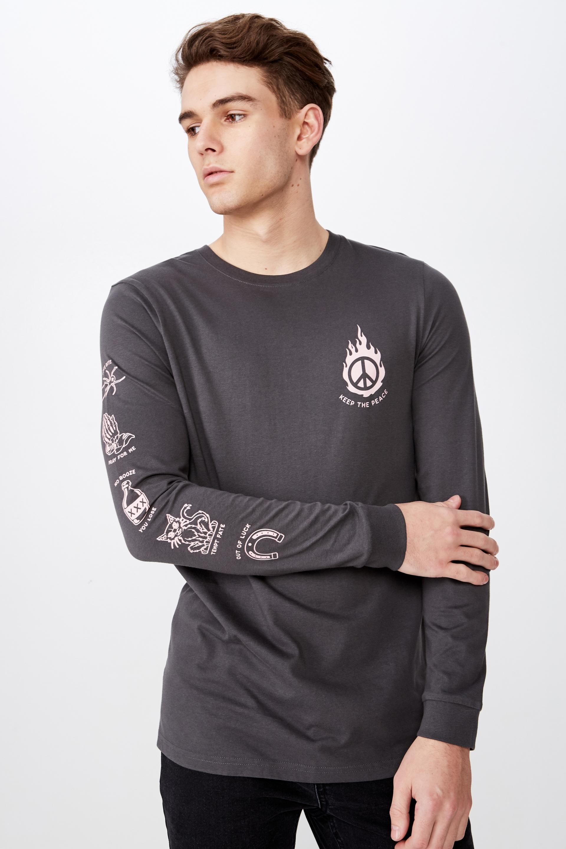 Slim long sleeve graphic tee - asphalt/keep the peace Factorie T-Shirts ...