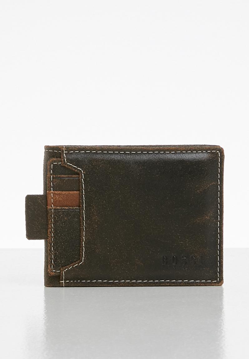 Leather distressed wallet and removable cardholder - brown BOSSI Bags ...