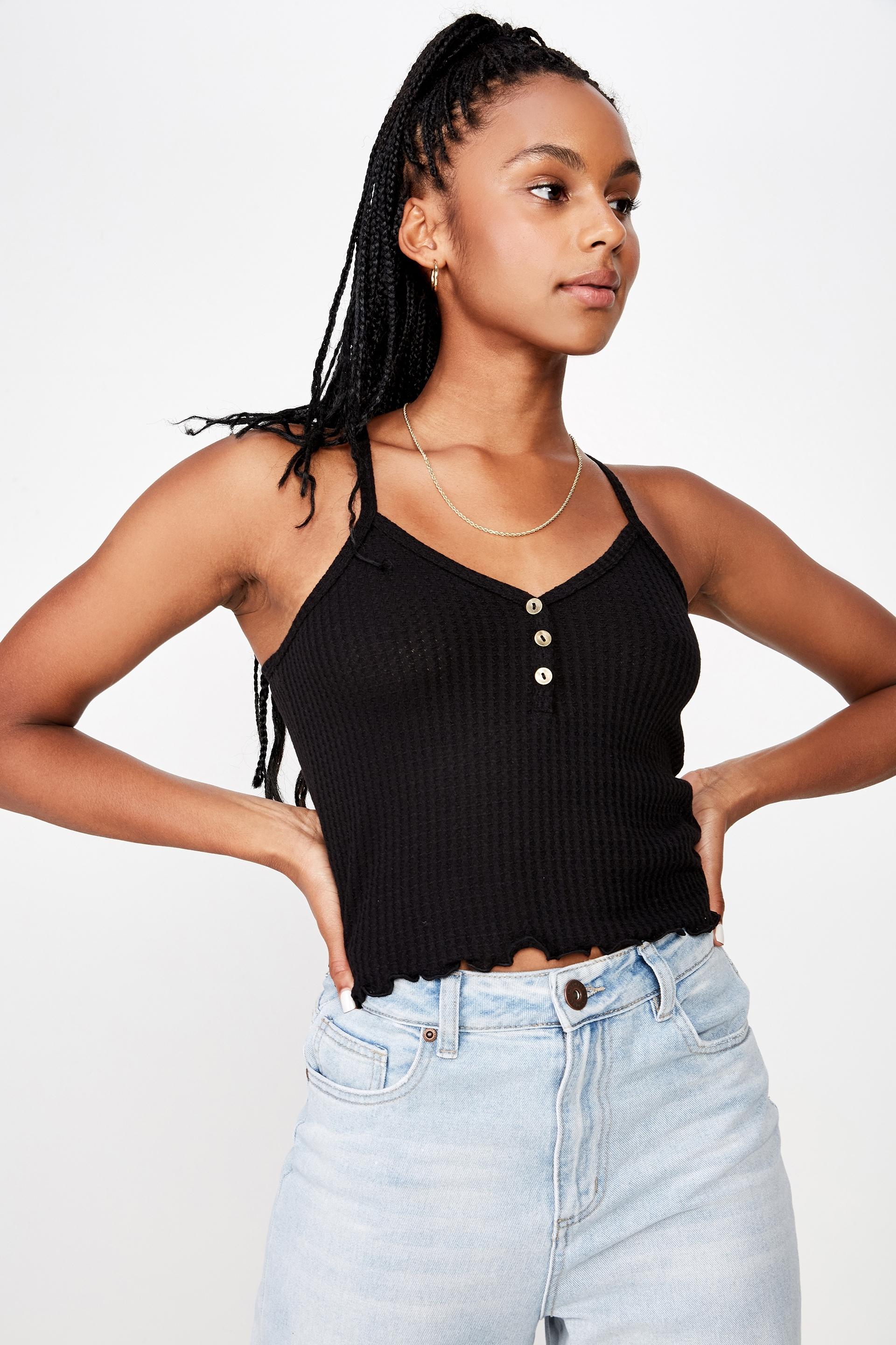 Textured henley racer back singlet - black Factorie T-Shirts, Vests ...