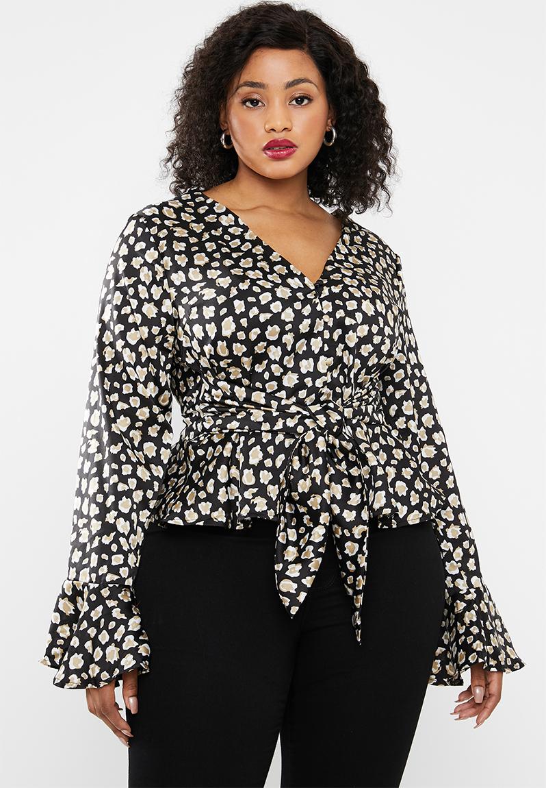 Curve irregular animal print button peplum top - multi Missguided Tops ...