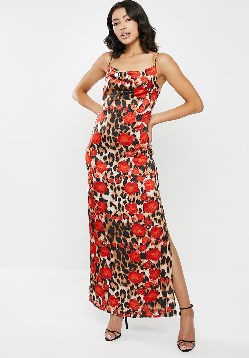 Leopard Print Cowl Cami Midi Dress Red Missguided Occasion