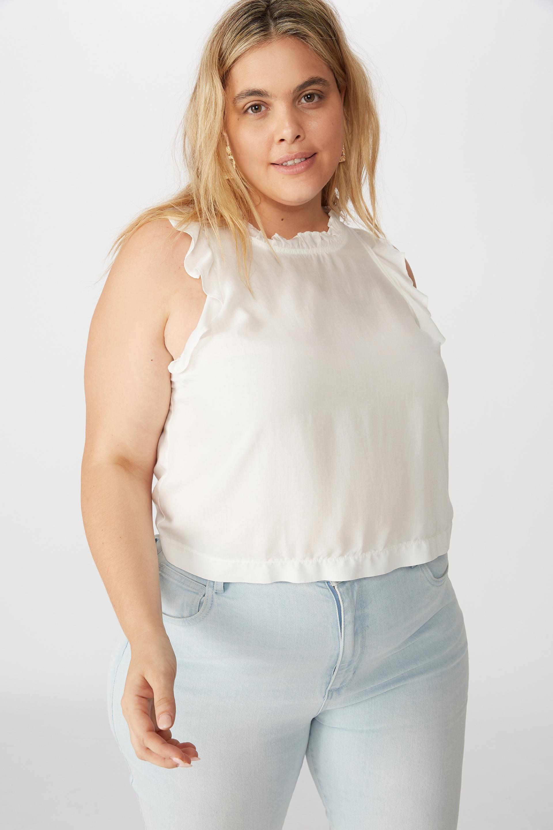 Curve sunny days sleeveless frill tank - white Cotton On Tops ...