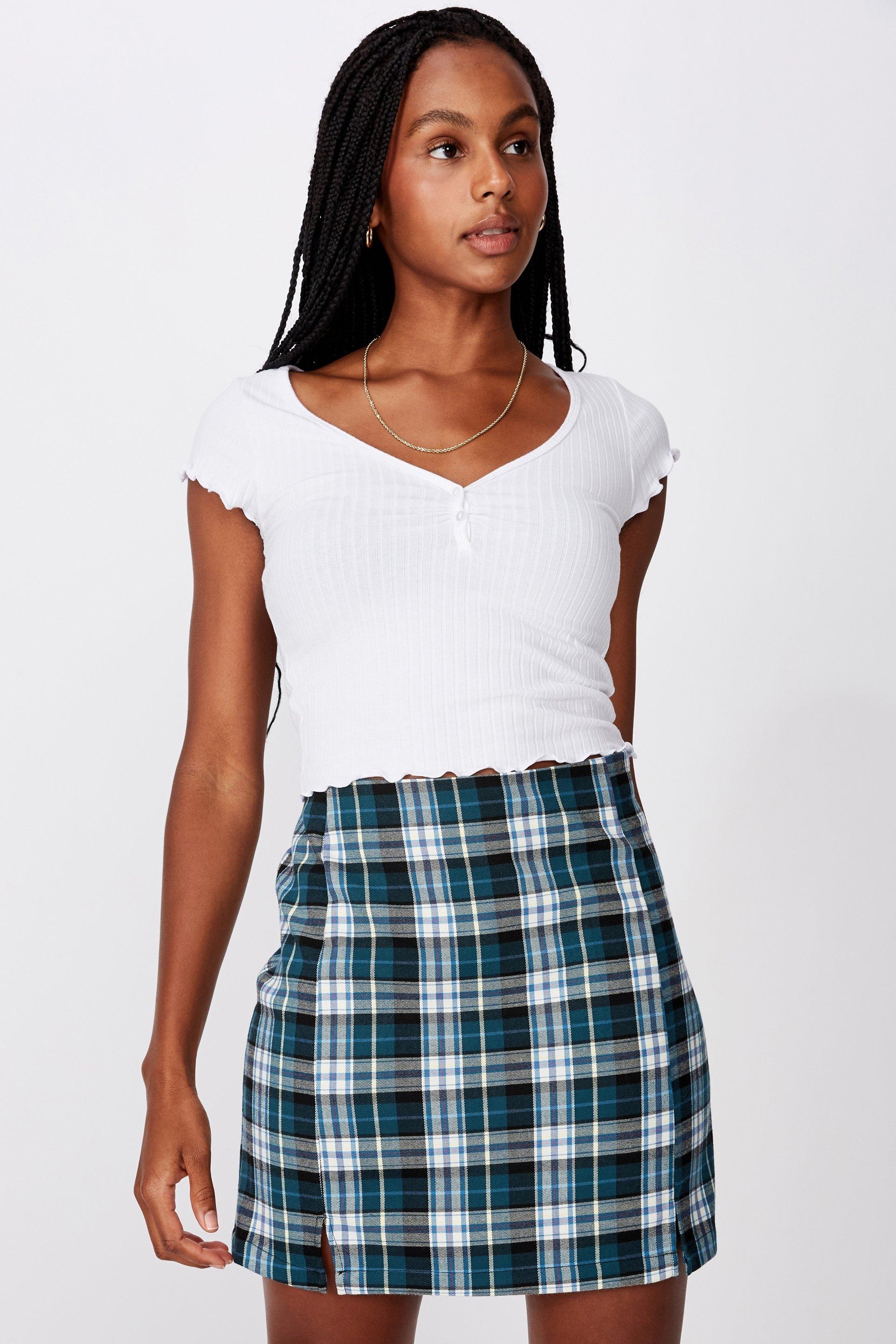 Double split mini skirt - sea green susie check Factorie Skirts ...