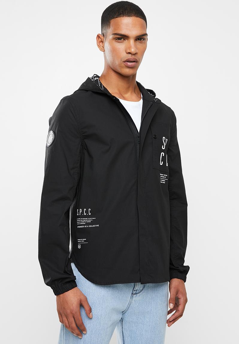 Baisley long sleeve hooded shacket - black S.P.C.C. Hoodies & Sweats ...