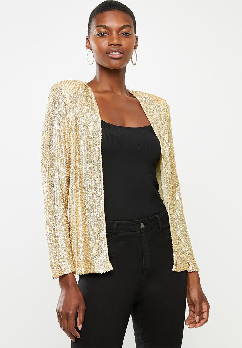 Sequin collarless long sleeve jacket-gold VELVET Jackets | Superbalist.com