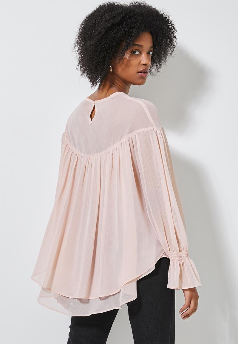 Double layer hi lo blouse - light pink