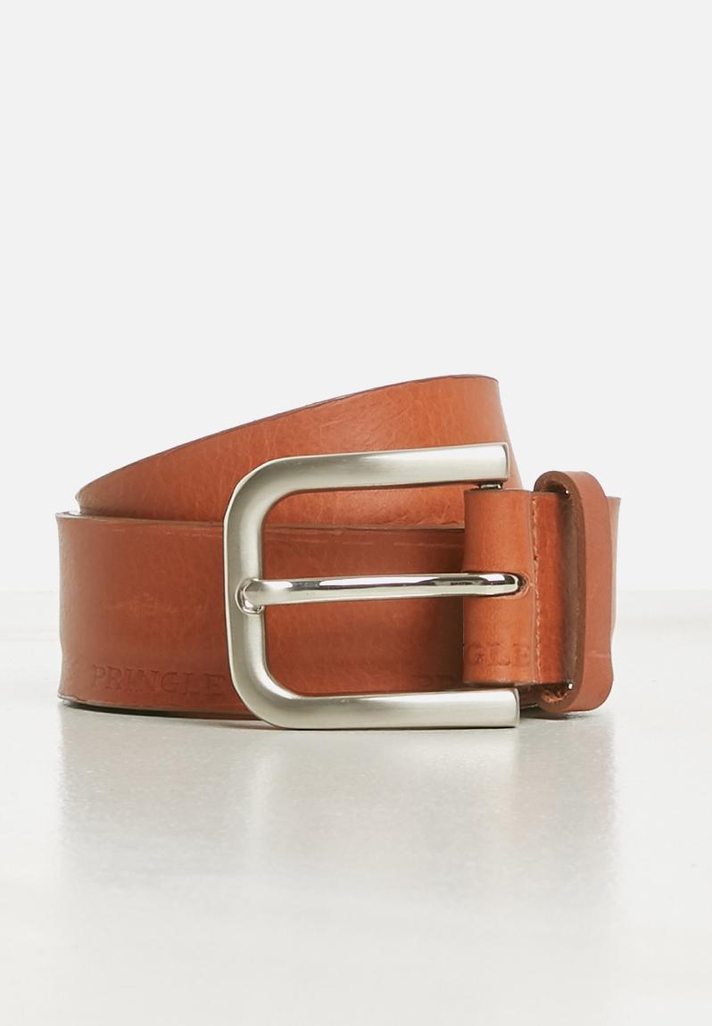 Luke pringle emboss along bottom leather belt - tan