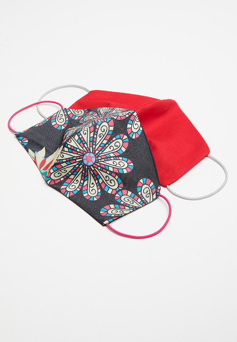 Pattern and plain mask 2 pack - multi/red
