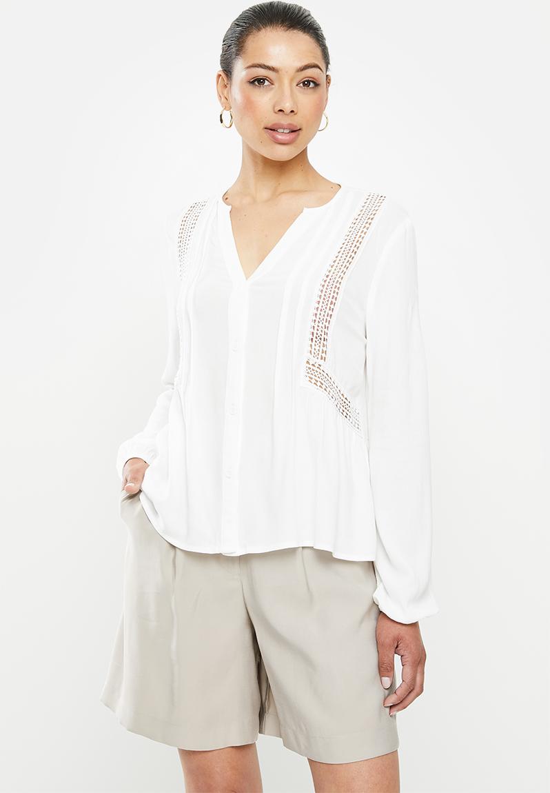 Lace inset peasant blouse - milk white