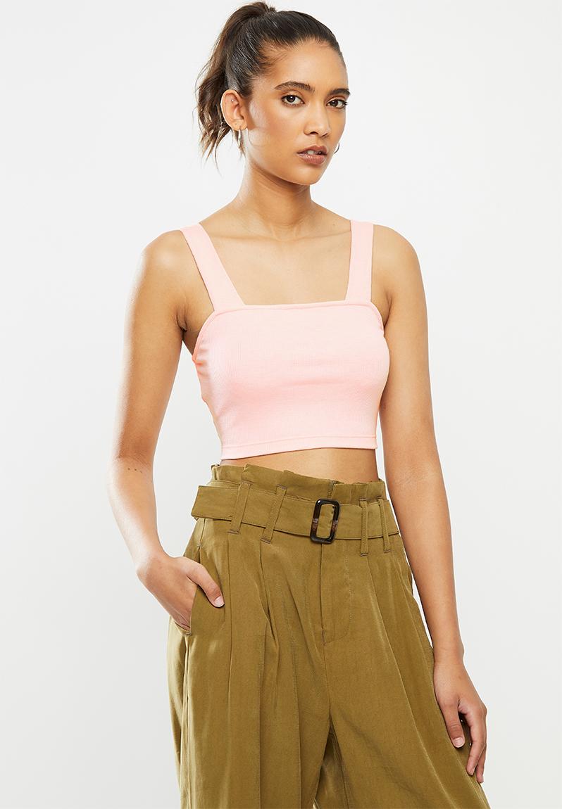 Ribbed Knit Square Neck Crop Top Carnation Blake T Shirts Vests