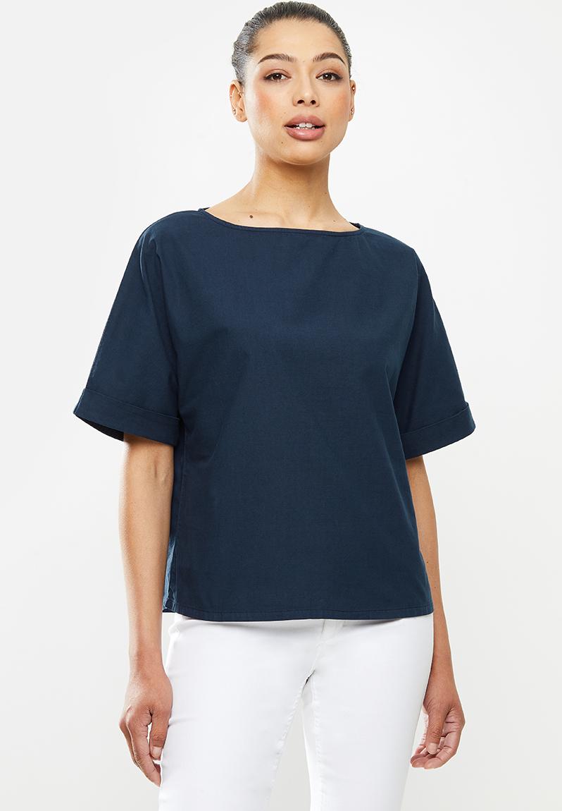Turn up SS cotton boxy shell - navy
