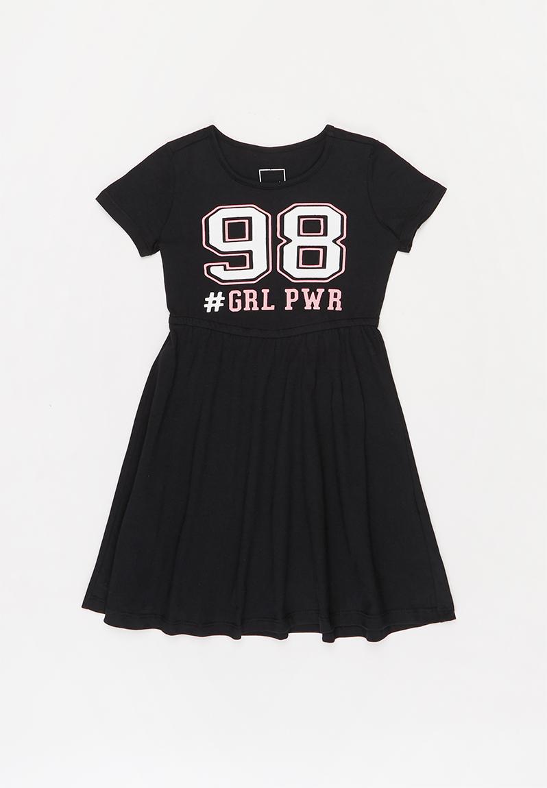 Girl power short sleeve dress - black