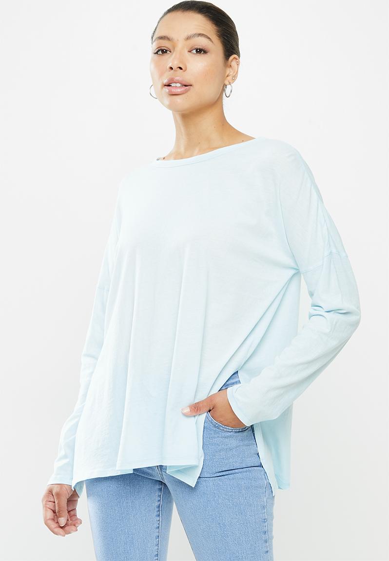 Oversized side split long sleeve top - washed illusion blue Cotton On T ...