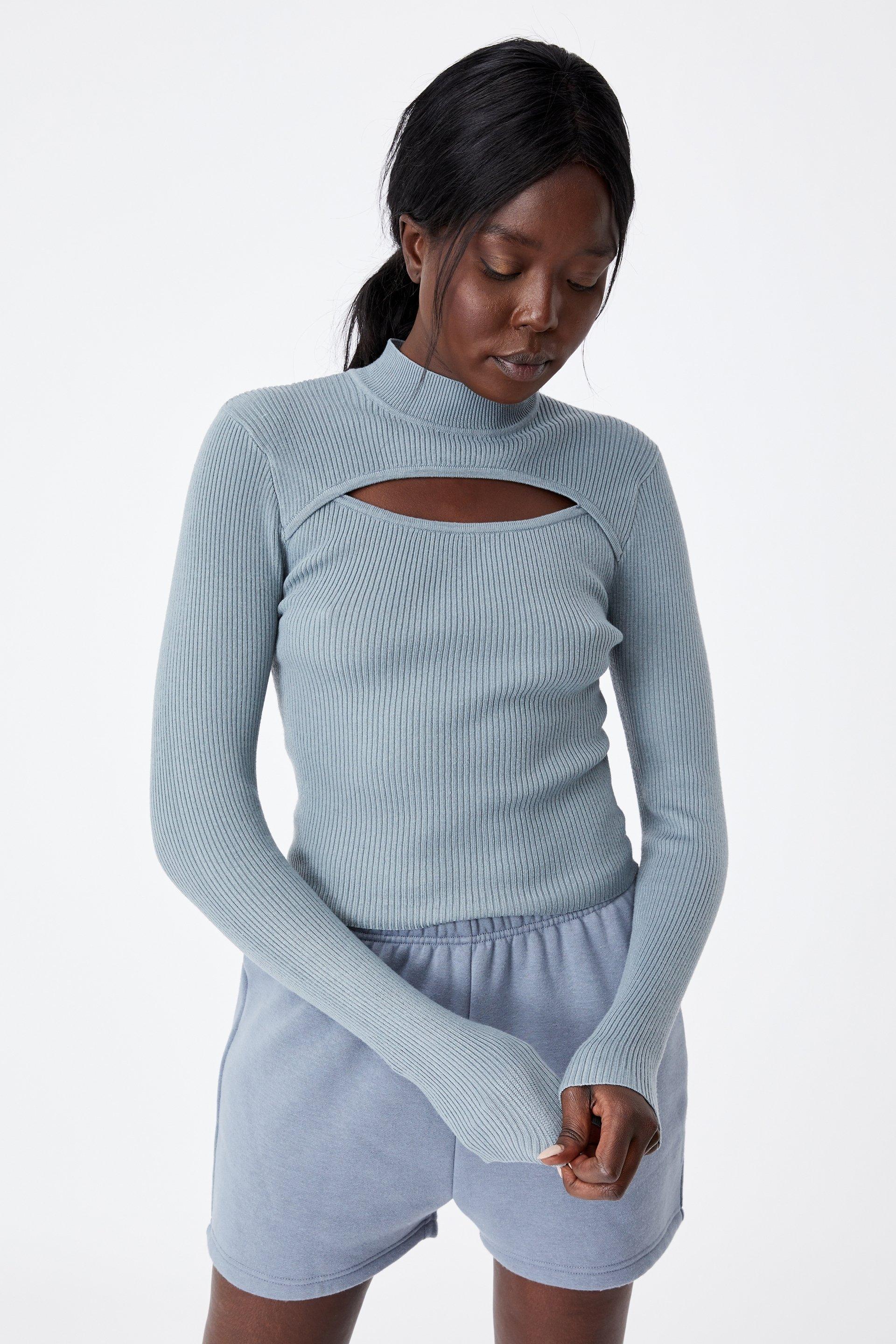 Cut out funnel neck knit top - petrol blue Factorie T-Shirts, Vests ...