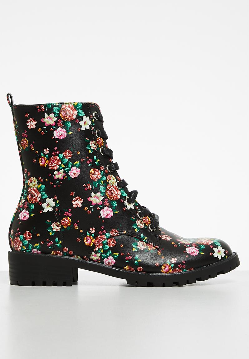 Pat combat boot - floral