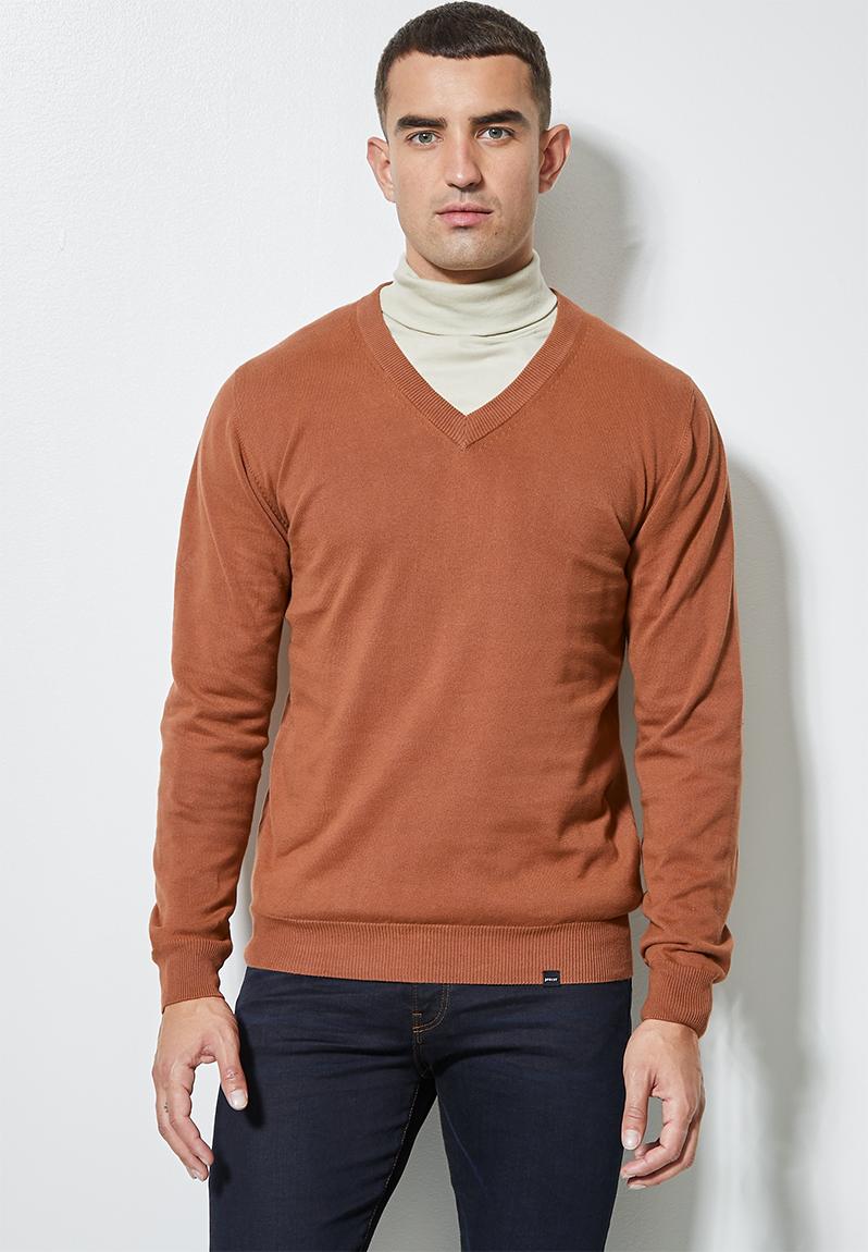 Basic vee neck slim fit knit - rust