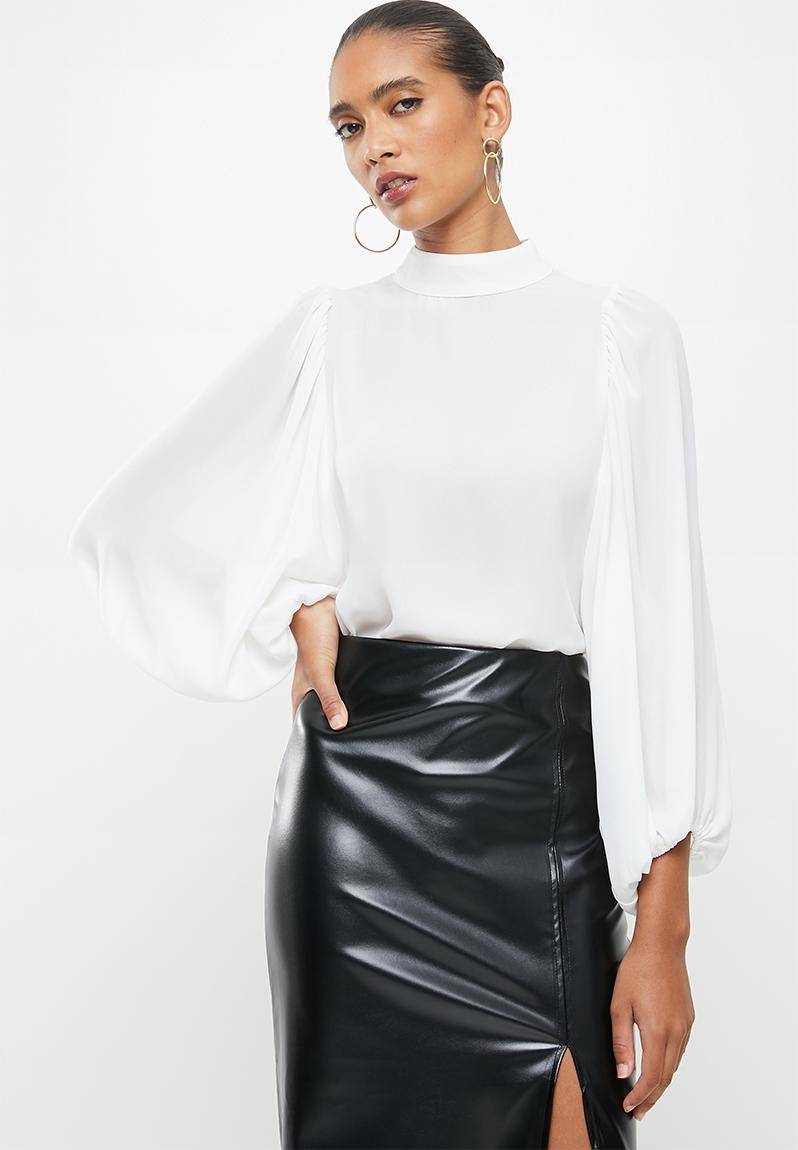 Turtleneck woven blouse with draped sleeve - VELVET Blouses ...