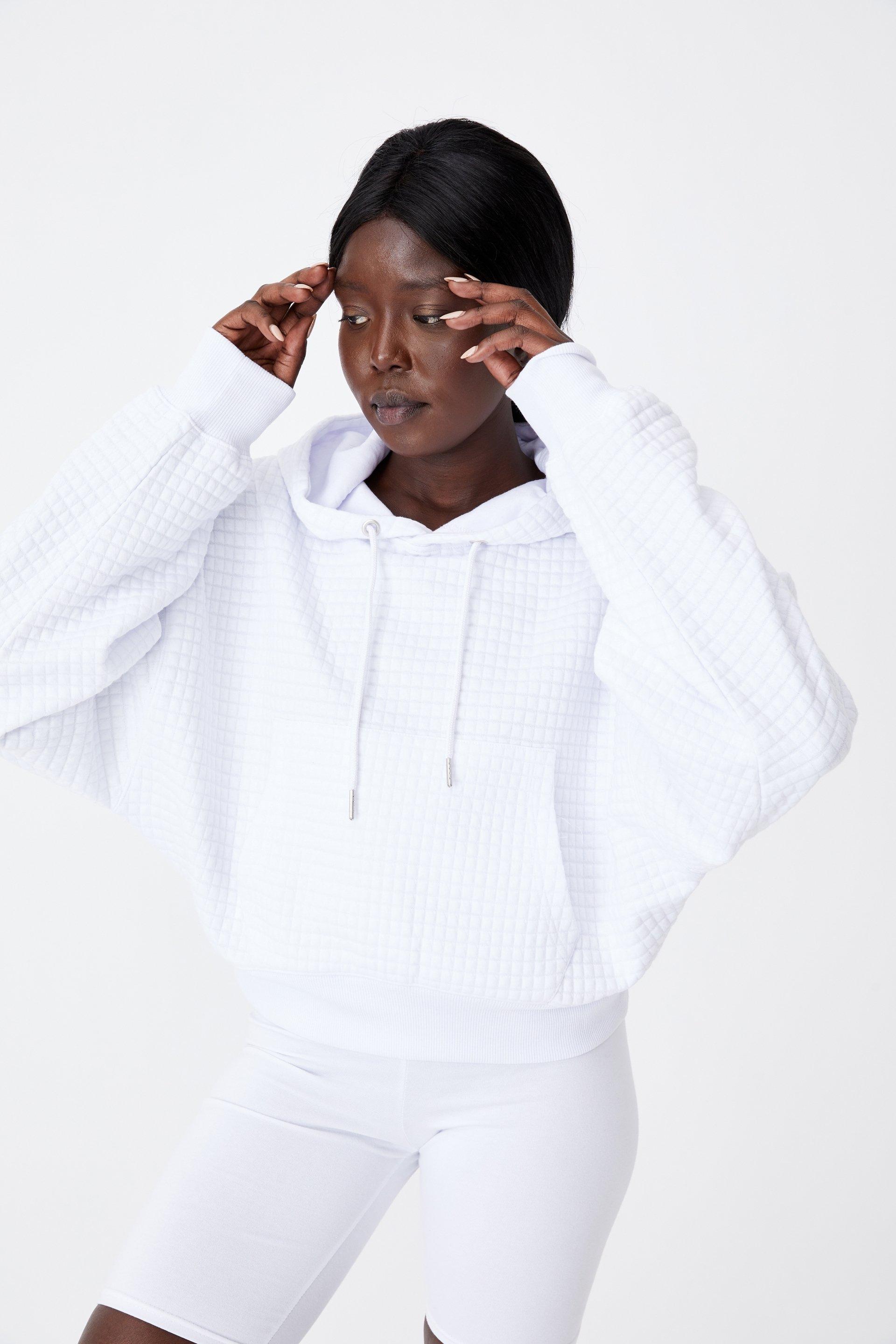 Waffle slouchy cropped hoodie - white Factorie Hoodies & Sweats ...