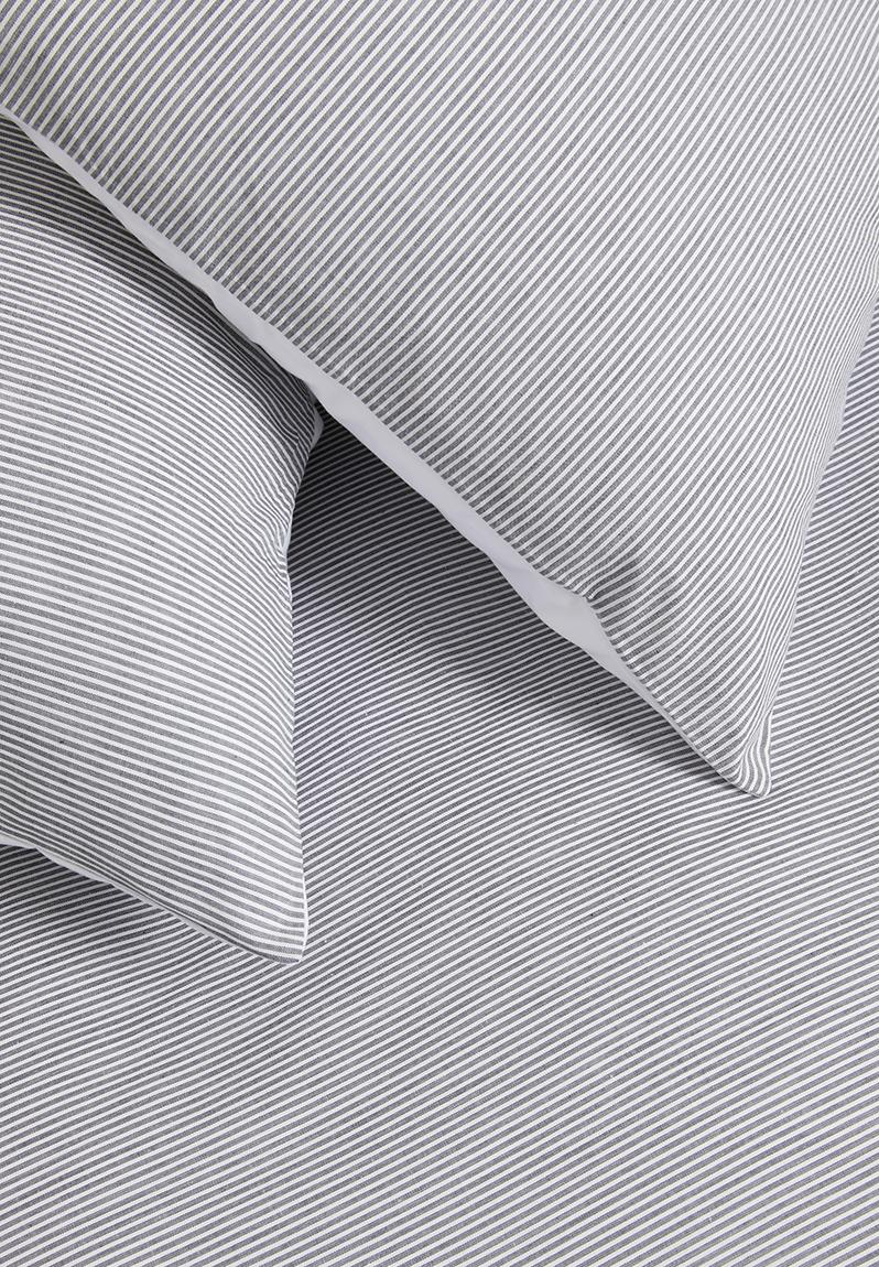 Striped yarn dye cotton duvet set - charcoal