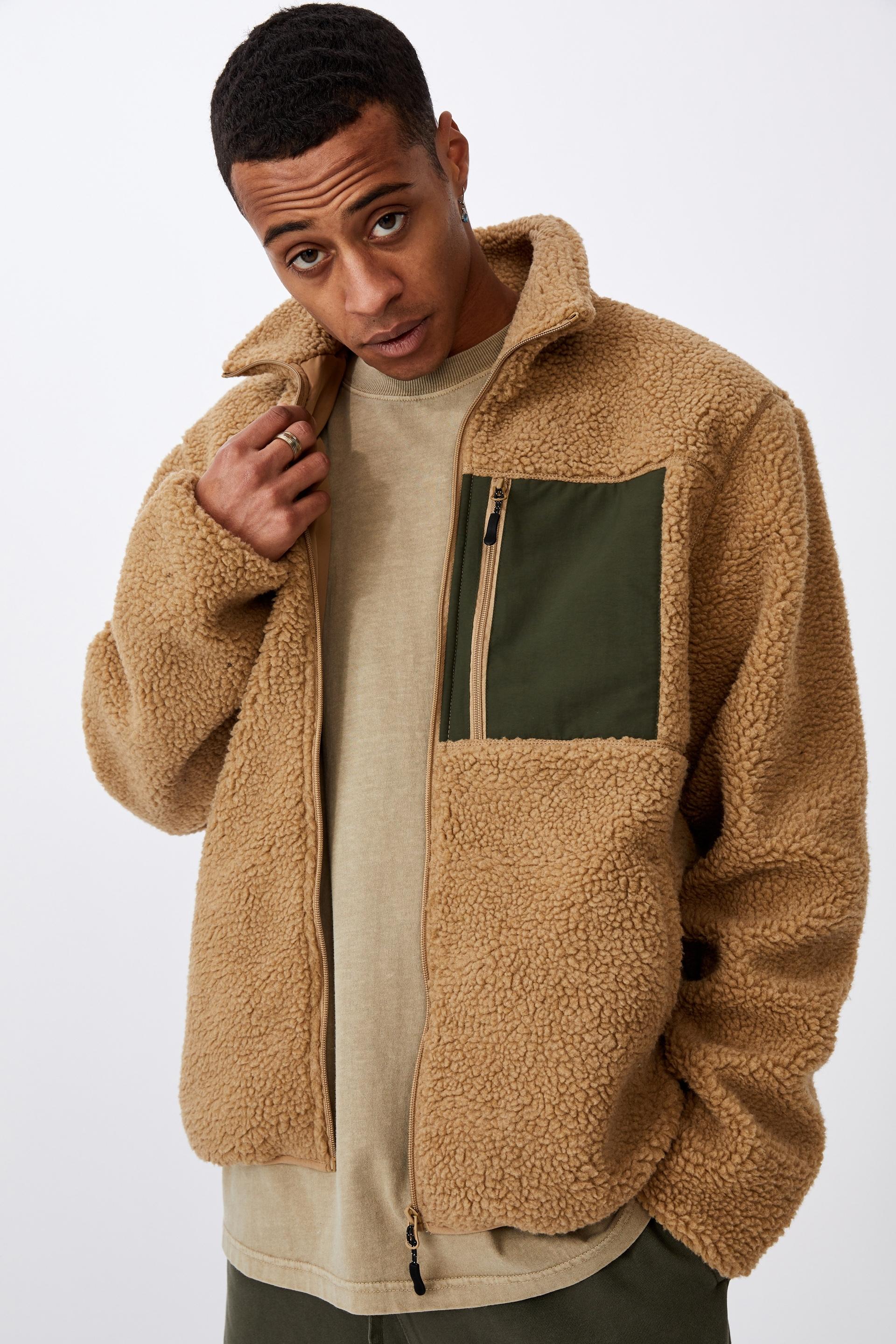 Pocket teddy zip thru - tan