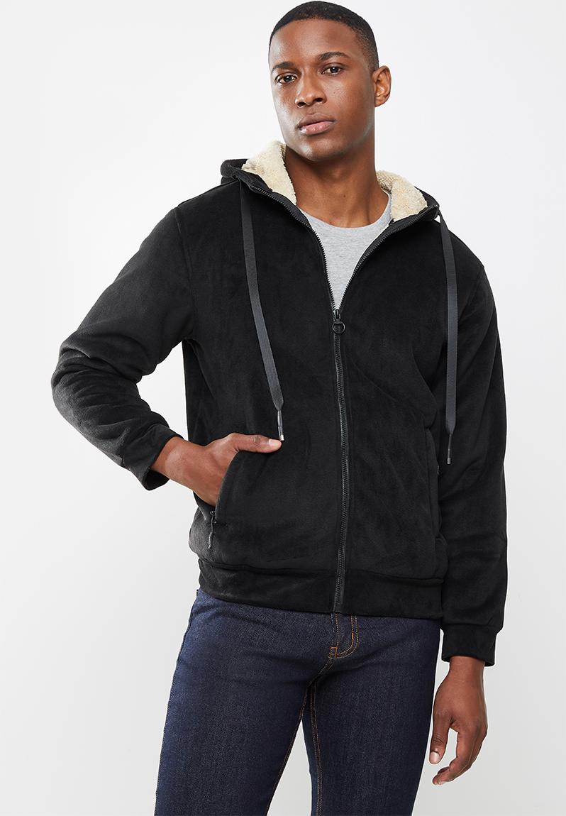 Sherpa lined hooded jacket - black