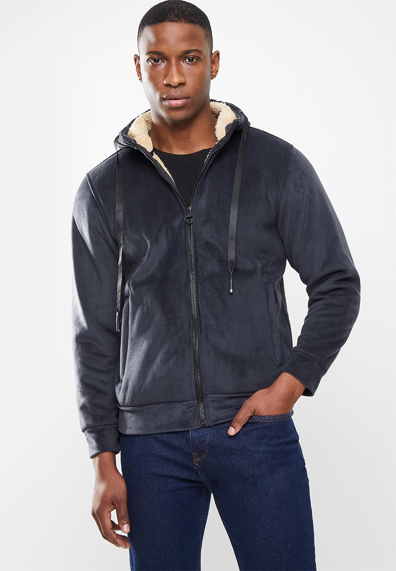 Sherpa lined hooded jacket - navy