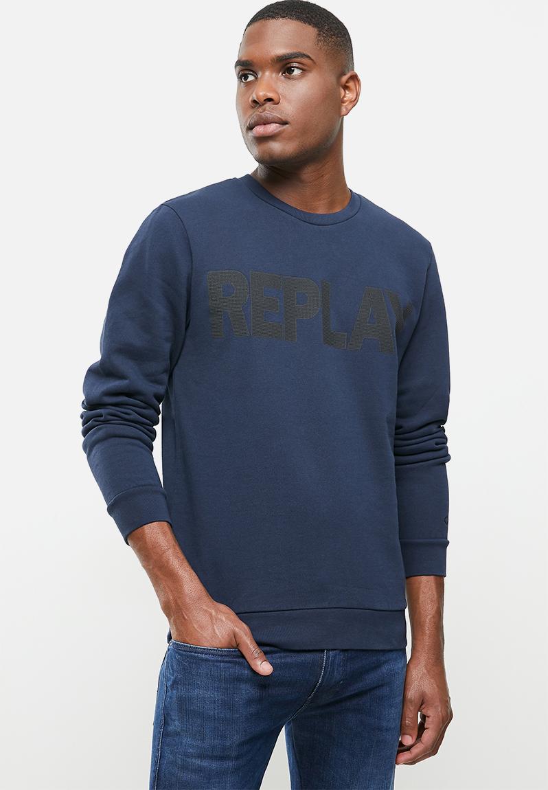 Replay logo crew fleece - navy Replay Hoodies & Sweats | Superbalist.com