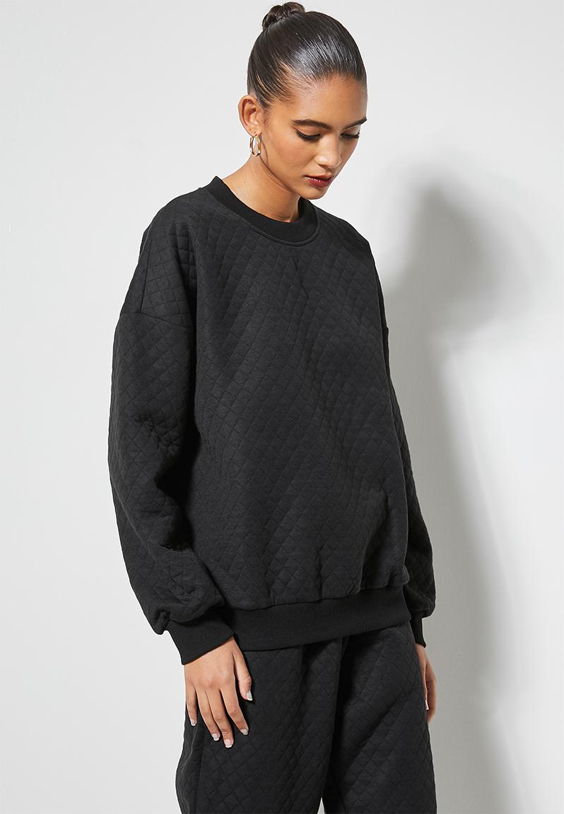 Quilted crew neck sweat - black