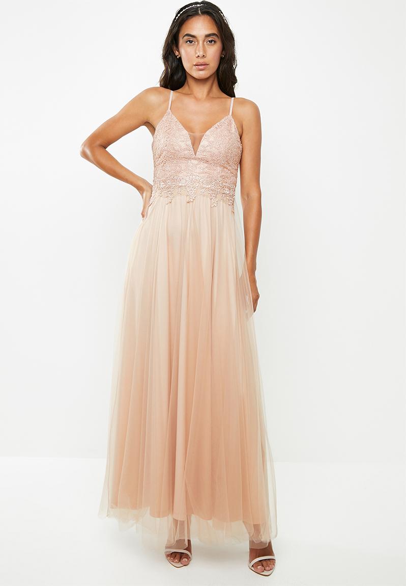 Sequin lace plunge cami tulle maxi circle skirt - neutral