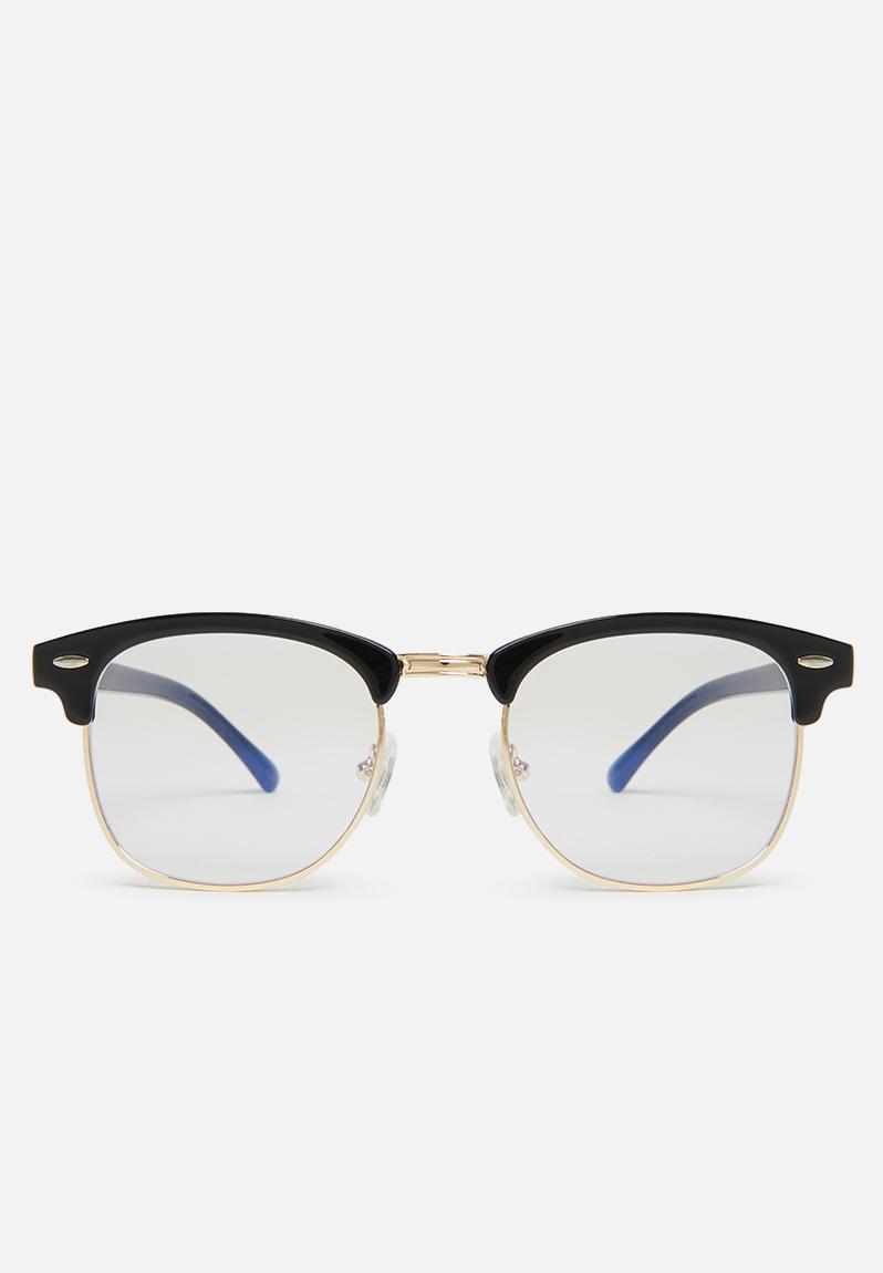 Glasses: anti-blue light classic half rim optical frame - black/gold ...