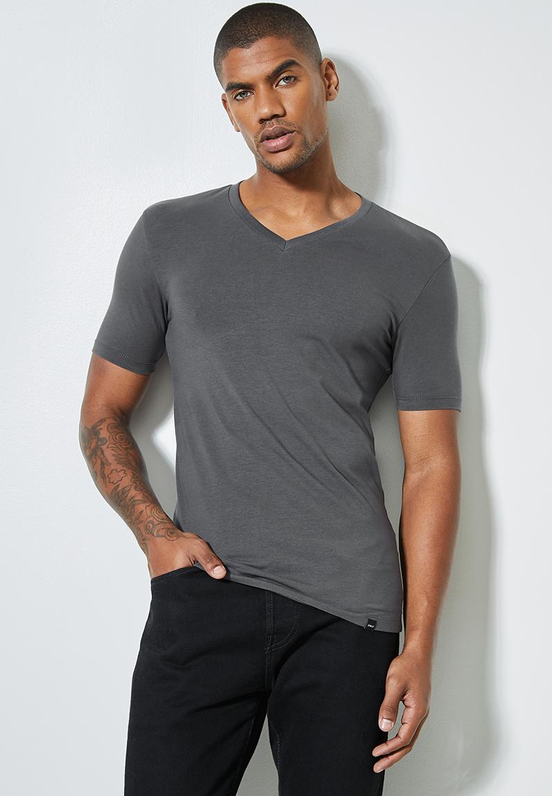 Plain muscle fit vee neck tee - charcoal grey