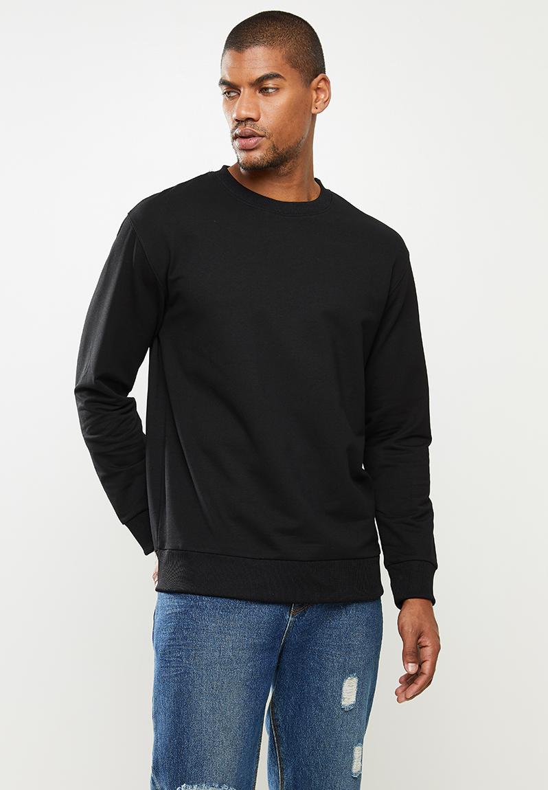 Plain crew neck sweat top - black