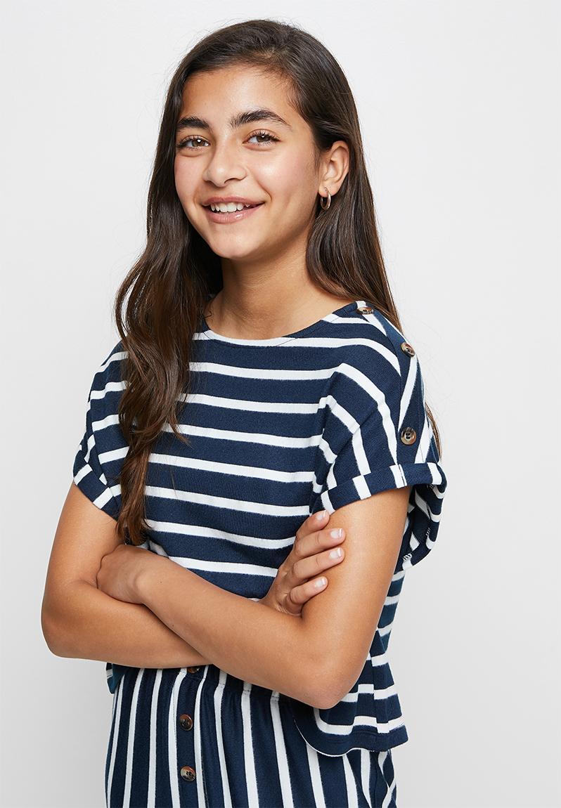 Girls boxy top with button detail - navy stripe Superbalist Tops ...