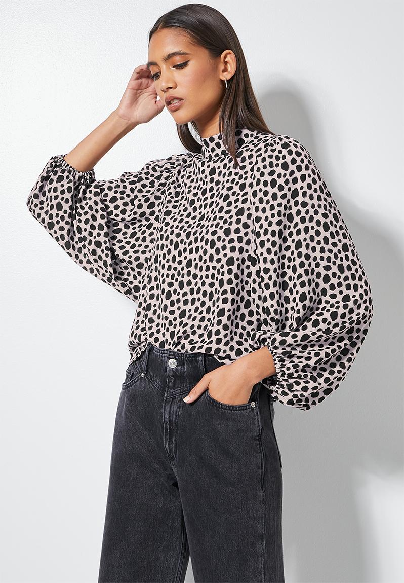 Turtle neck blouse with draped sleeve - mono print VELVET Blouses ...