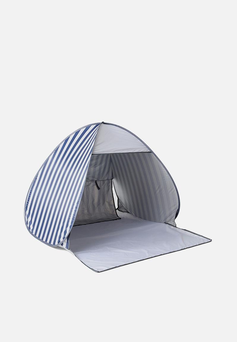 Pop up beach tent - indigo white candy stripe