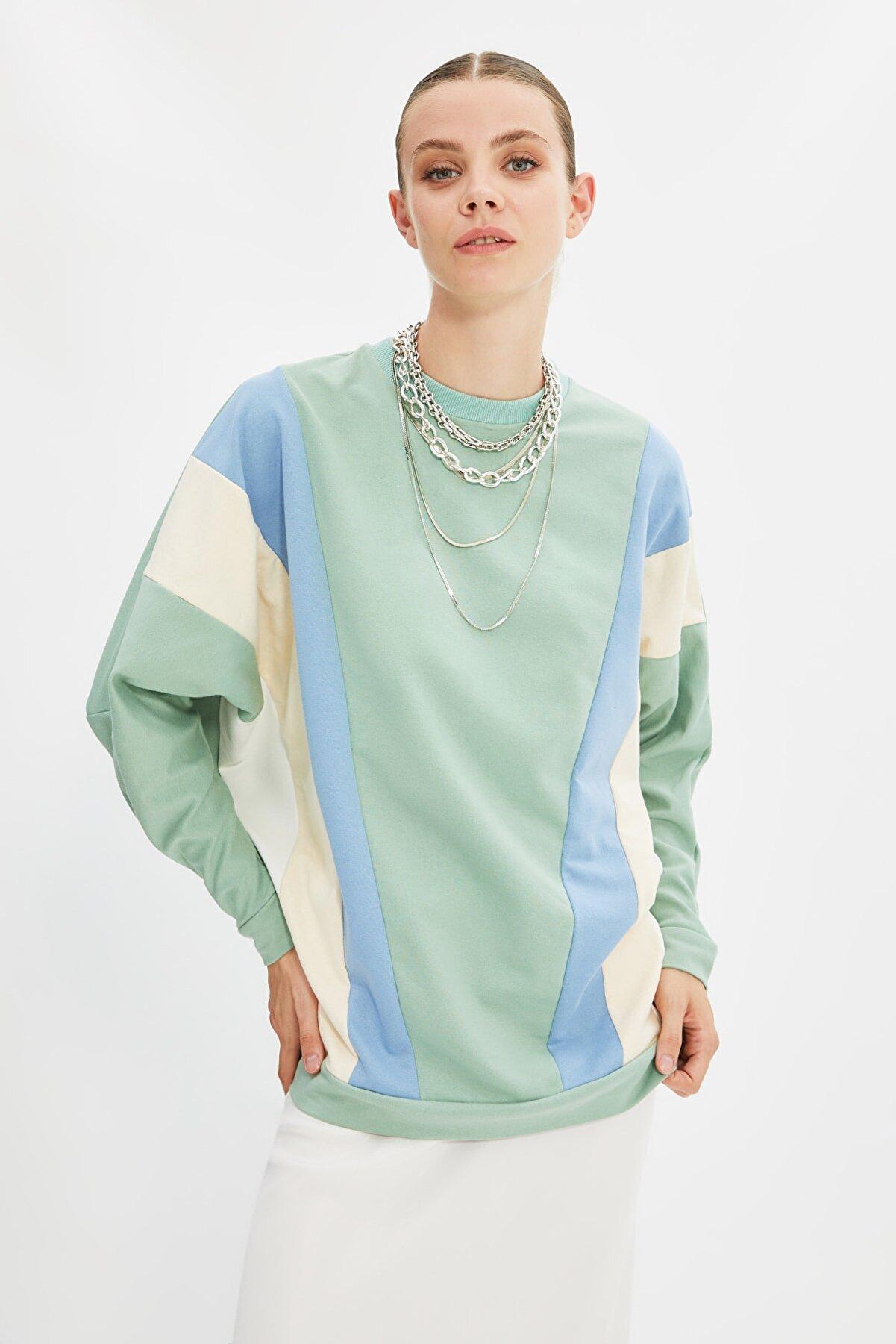 Knitted paneled sweatshirt - mint Trendyol Hoodies & Sweats ...