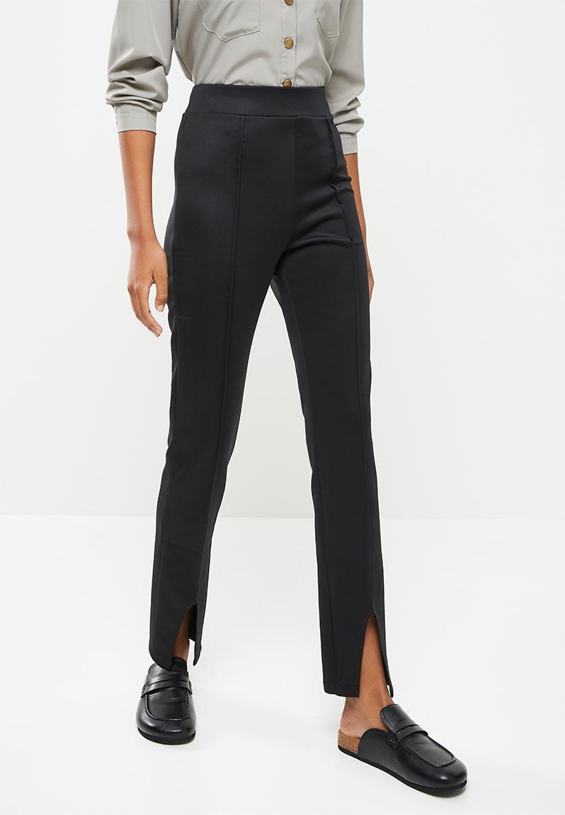 Slit front pants - black