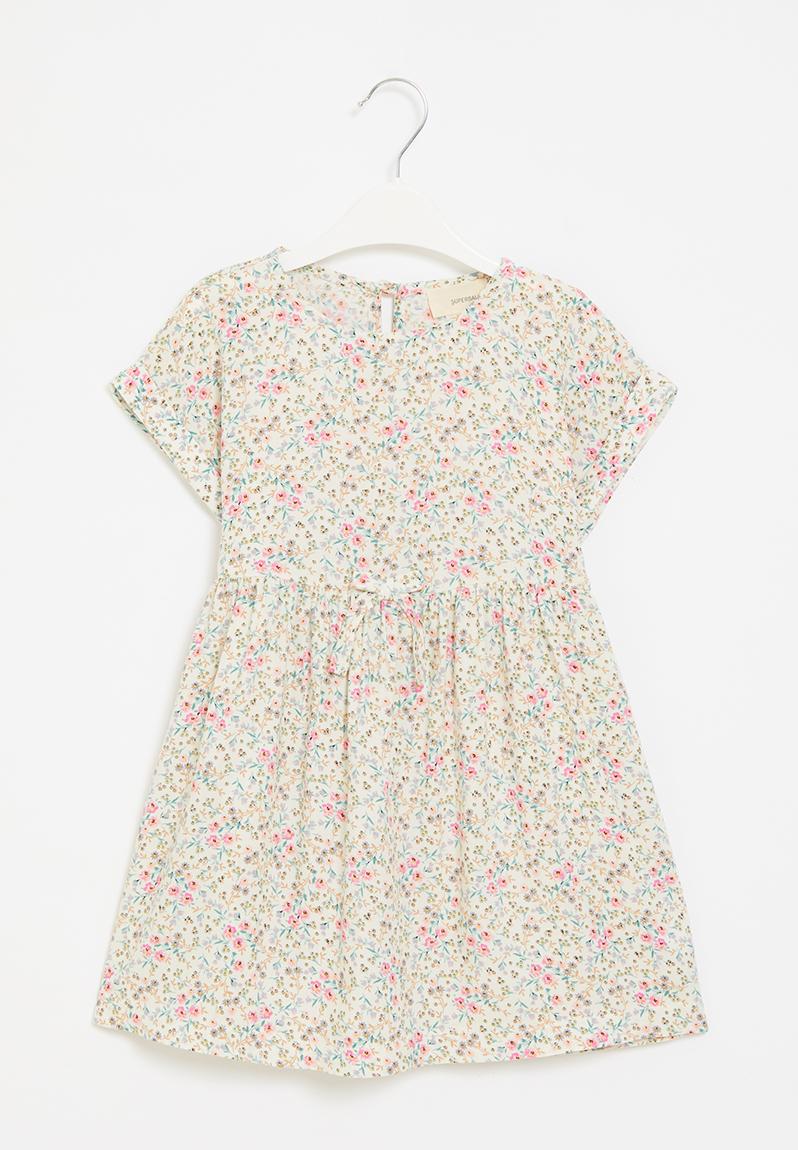 Girls elasticated waist dress - ditsy floral cream base Superbalist ...