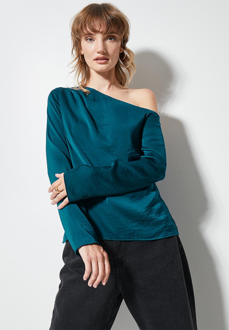 Satin asym long sleeve blouse - Moroccan blue VELVET Blouses ...