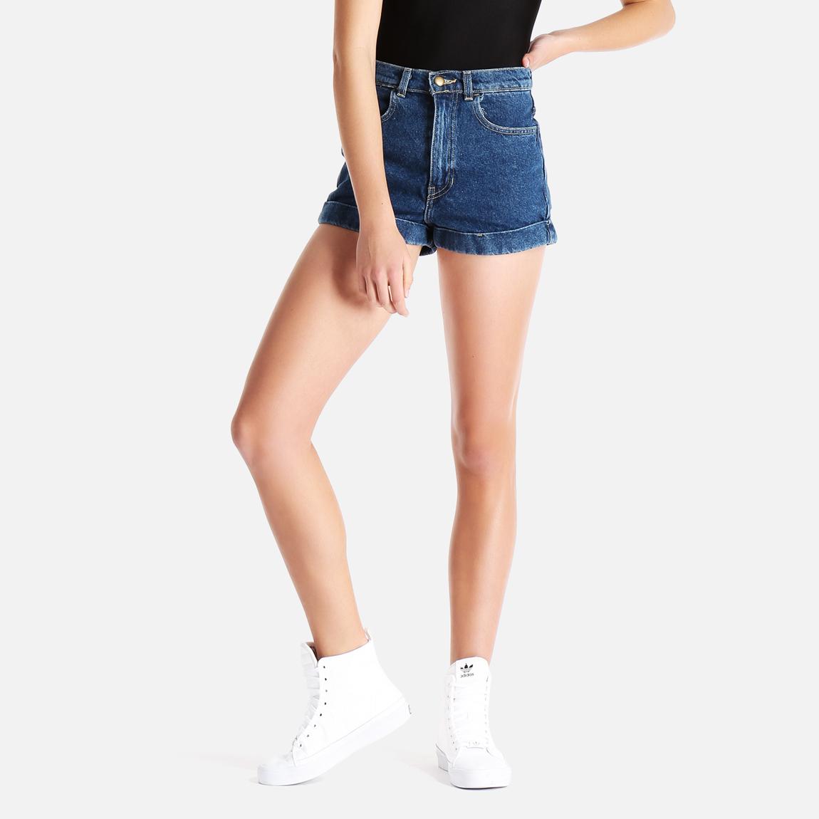 Dark Wash High-Waist Jeans Cut Off Short - Dark Wash Indigo